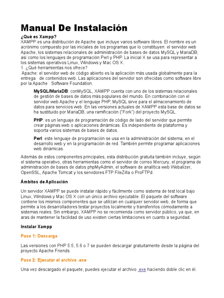 Manual de Instalación Xampp | PDF | Mi sql | Php