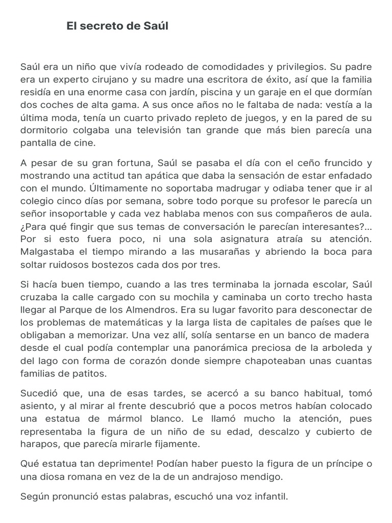 Cuento El Secreto de Saúl Cuento Original de Cristina R. Lomba. | PDF