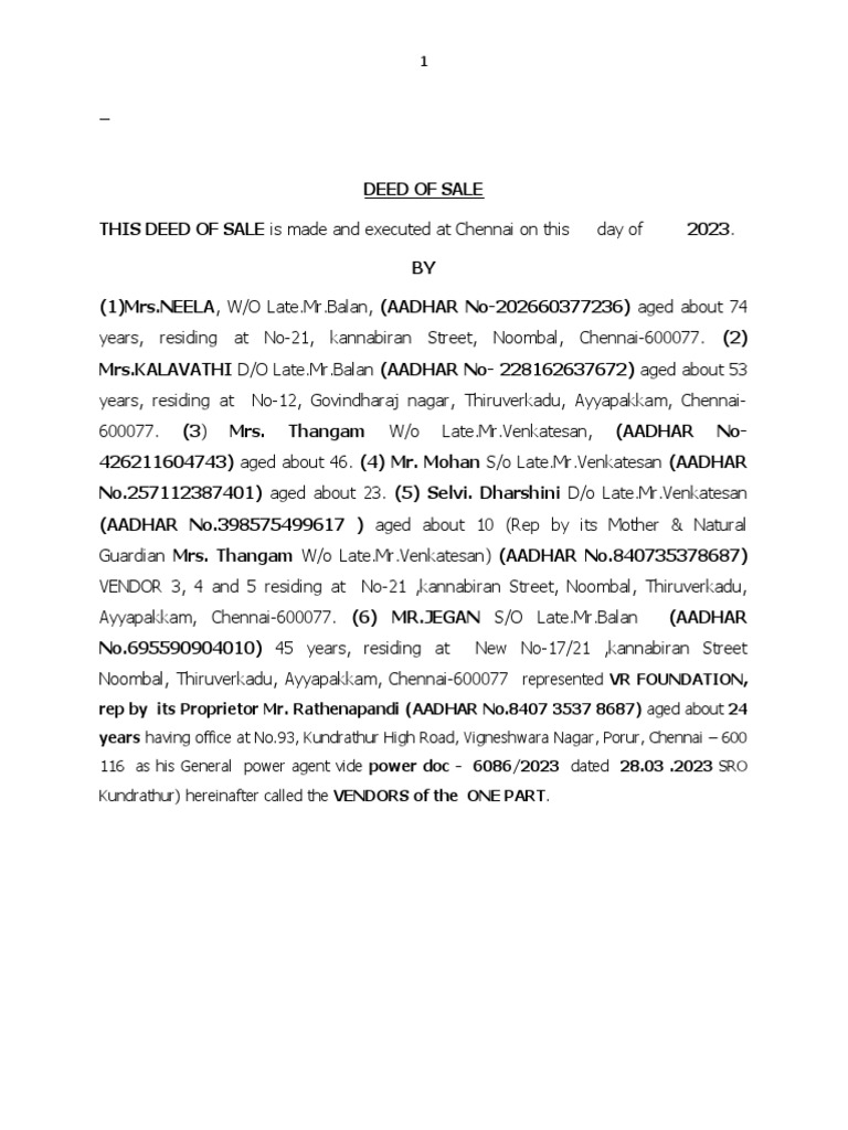 Format Sale Deed | PDF | Covenant (Law) | Property Law