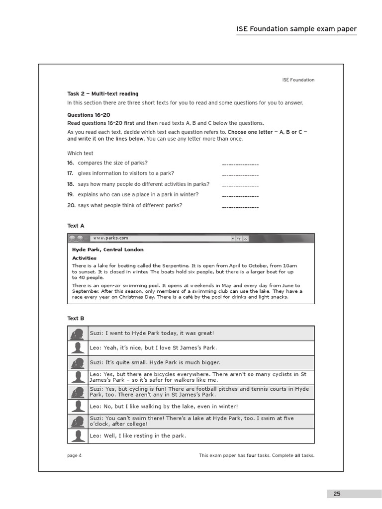 ISE Foundation Sample Exam Paper: Task 2 - Multi-Text Reading | PDF