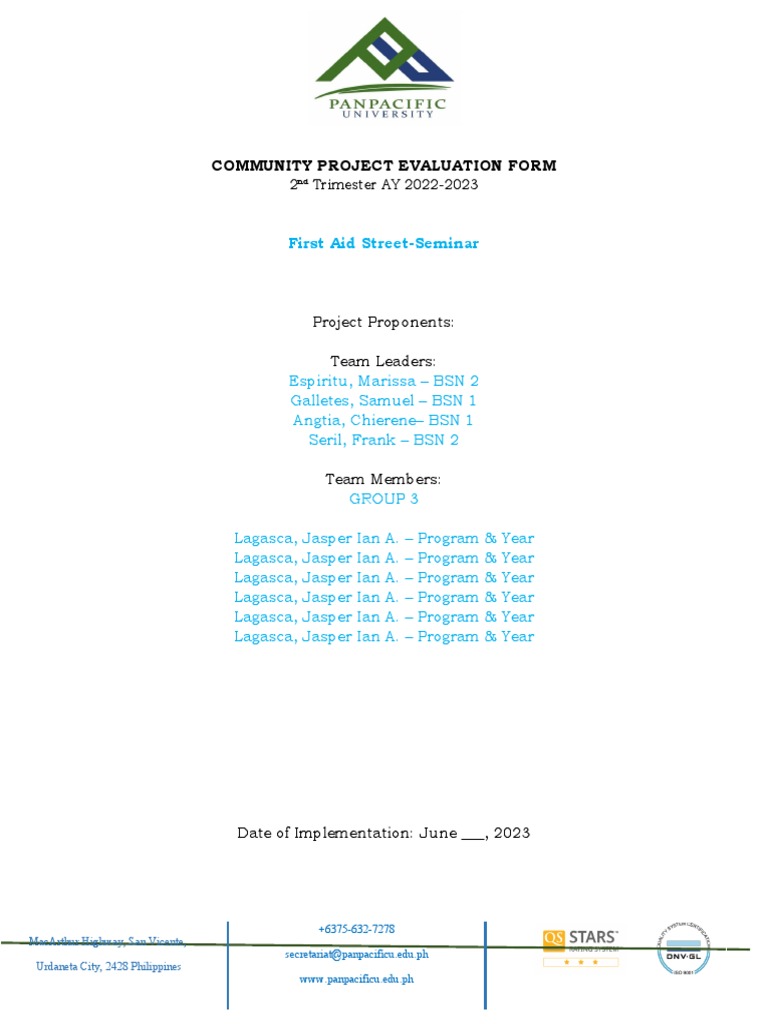 Community Project Evaluation Form GRP 3 | PDF