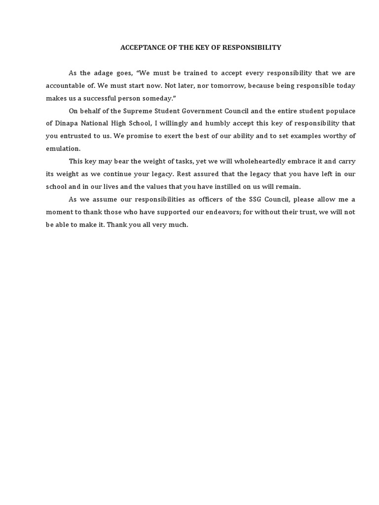 Acceptance of the Key of Responsibility | PDF