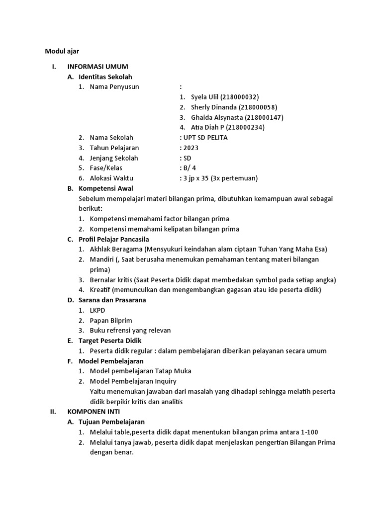 Modul Ajar Bilangan Prima | PDF