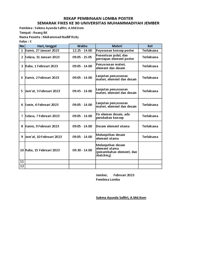 REKAP PEMBINAAN LOMBA POSTER DAN VIDEO | PDF