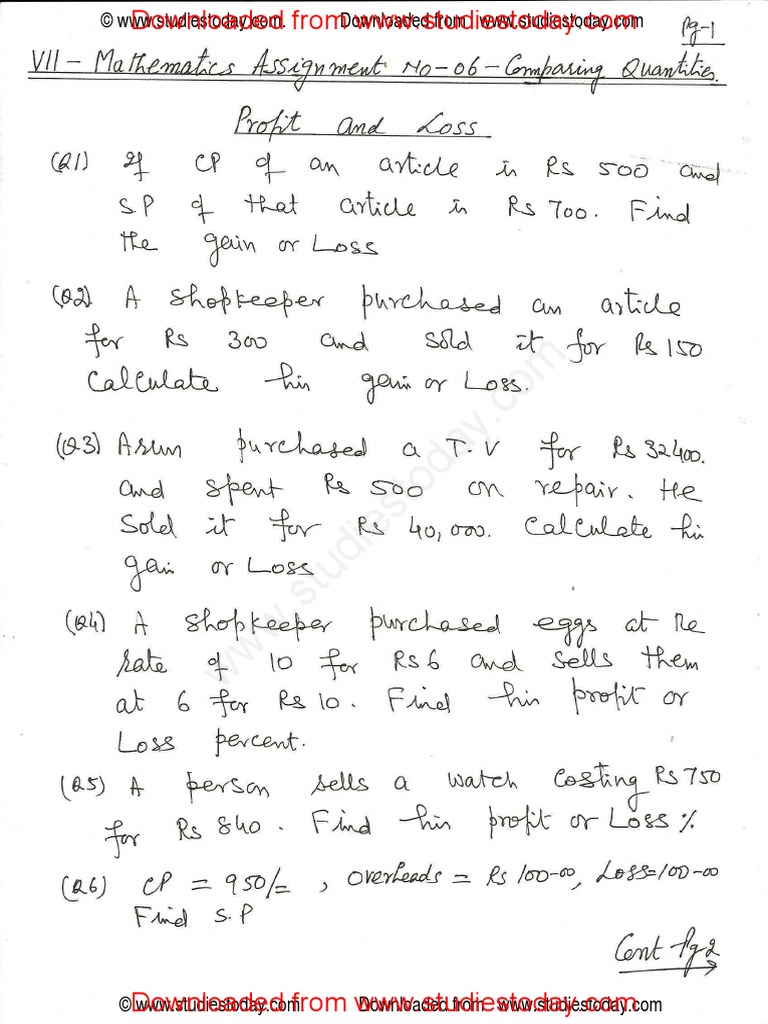 CBSE Class 7 Mathematics Comparing Quantities Profit and Loss Worksheet ... CBSE Class 7 Mathematics Comparing Quantities Profit and Loss Worksheet ...