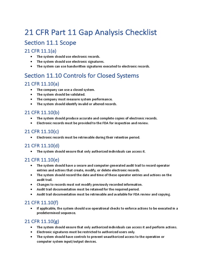 21 CFR Part 11 Gap Analysis Checklist PDF | PDF | Password | Cyberspace