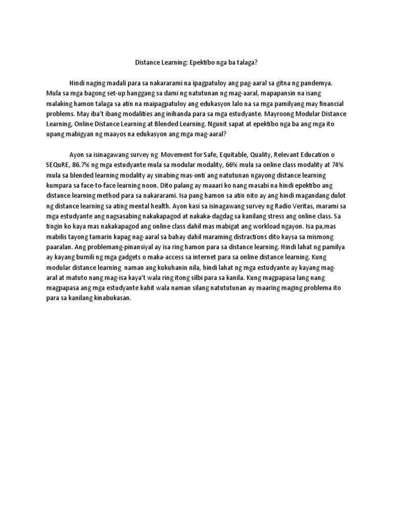 Epektibo Ba Ang Distance Learning | PDF
