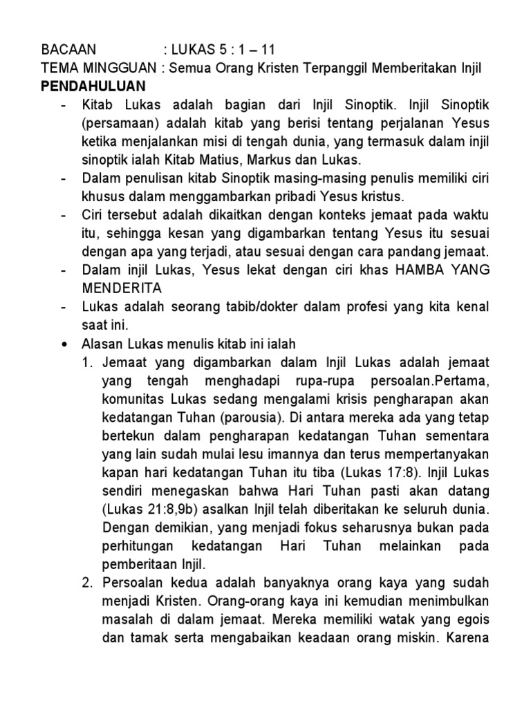 Khotbah Lukas 5 | PDF | Ilmu Sosial | Filsafat
