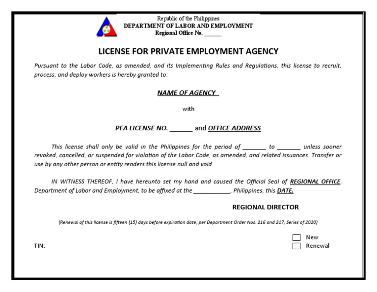 1 PEA License Template | PDF