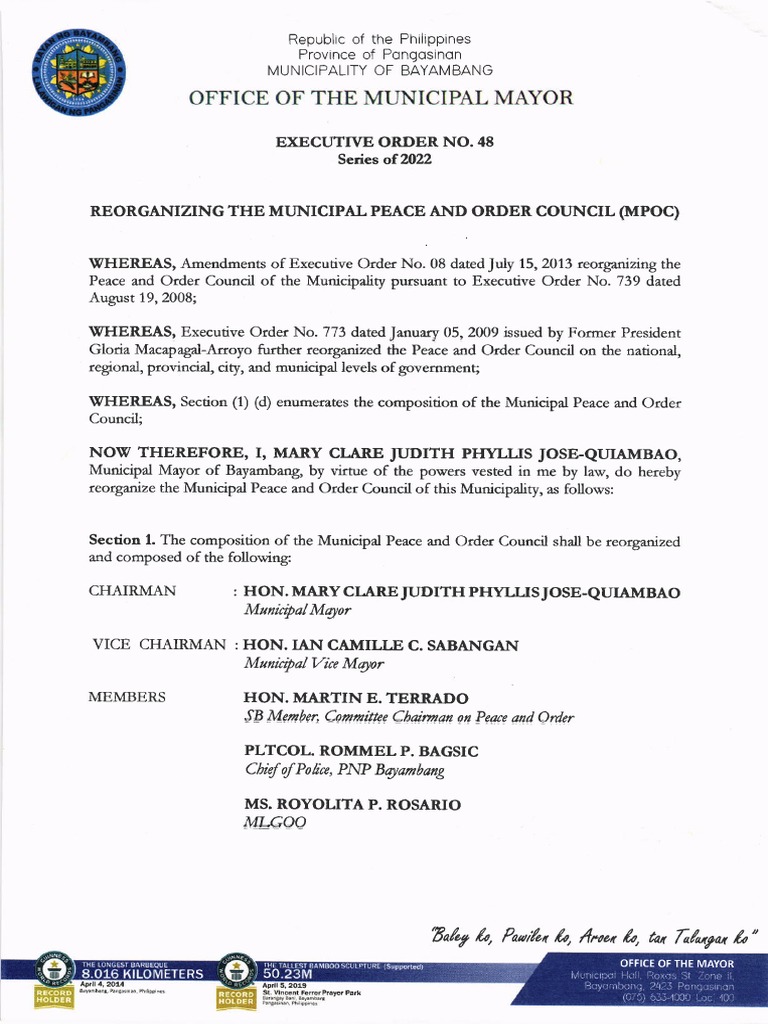 Executive Order No. 48 2022 Reorganizing The Municipal Peace and Order ...