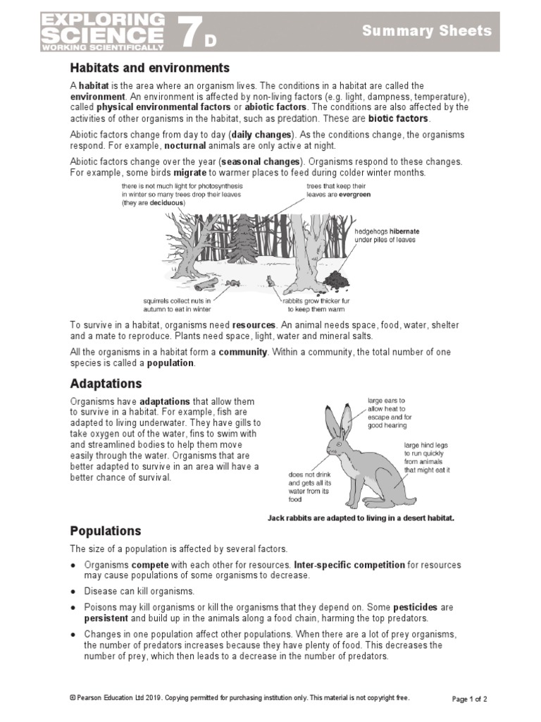 Summary Sheets 7D | Download Free PDF | Habitat | Food Web