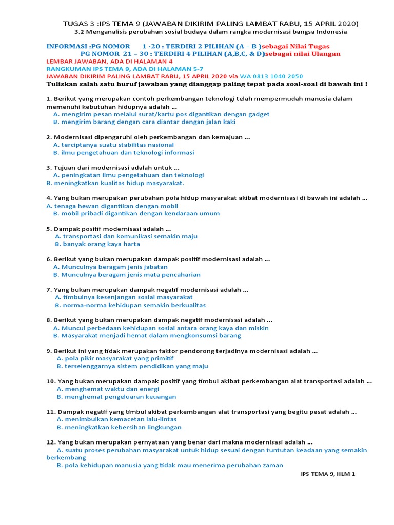 Soal Dan Jawaban Ips Tema 9 130420 | PDF