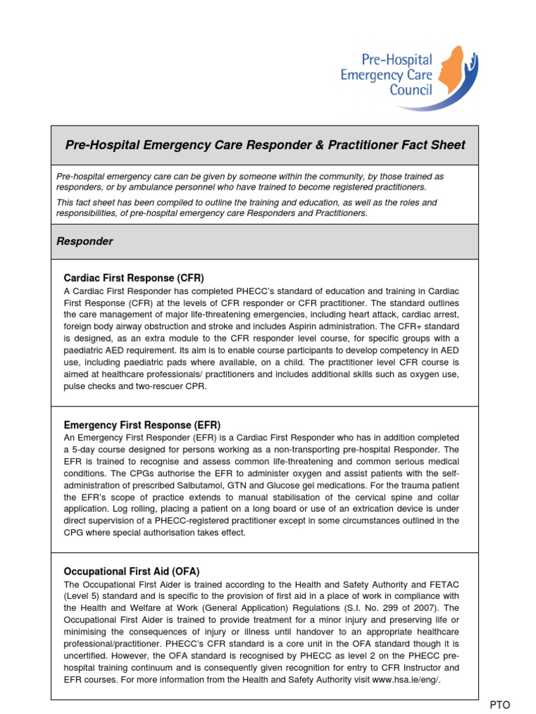 PHECC Responder & Practitioner Overview | PDF | Emergency Medical ...