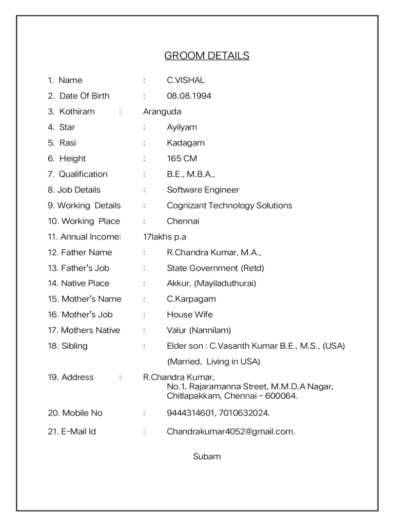 Groom Details | PDF