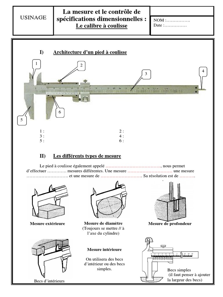 Le pied à coulisse- Eleve | PDF