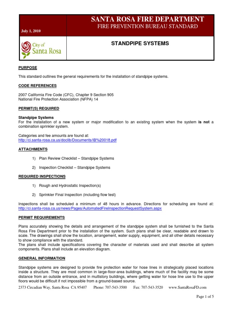 Standpipe System Installation Standard PDF | PDF | Fire Sprinkler ...