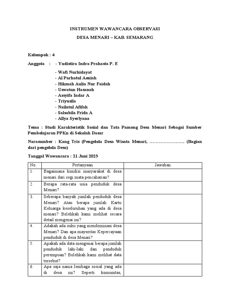 INSTRUMEN WAWANCARA PKL | PDF