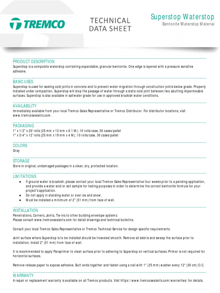 Superstop Waterstop Product Overview | PDF