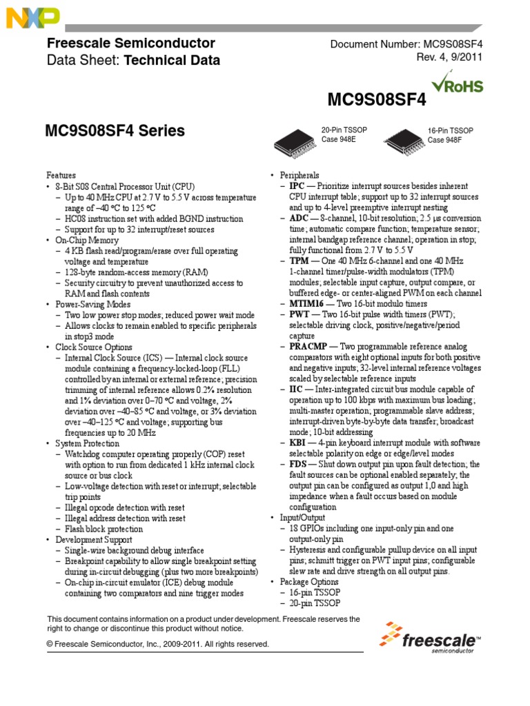 MC9S08SF4 Microcontroller Data Sheet | PDF | Electrostatic Discharge ...
