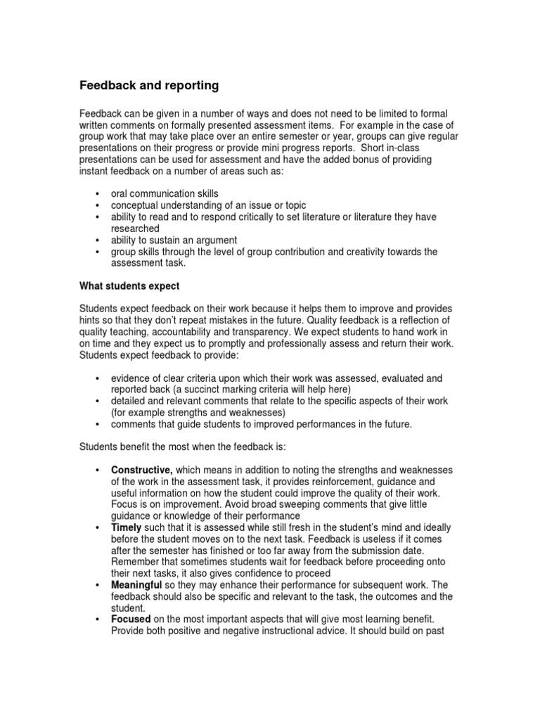 Feedback and Reporting | PDF | Educational Assessment | Learning