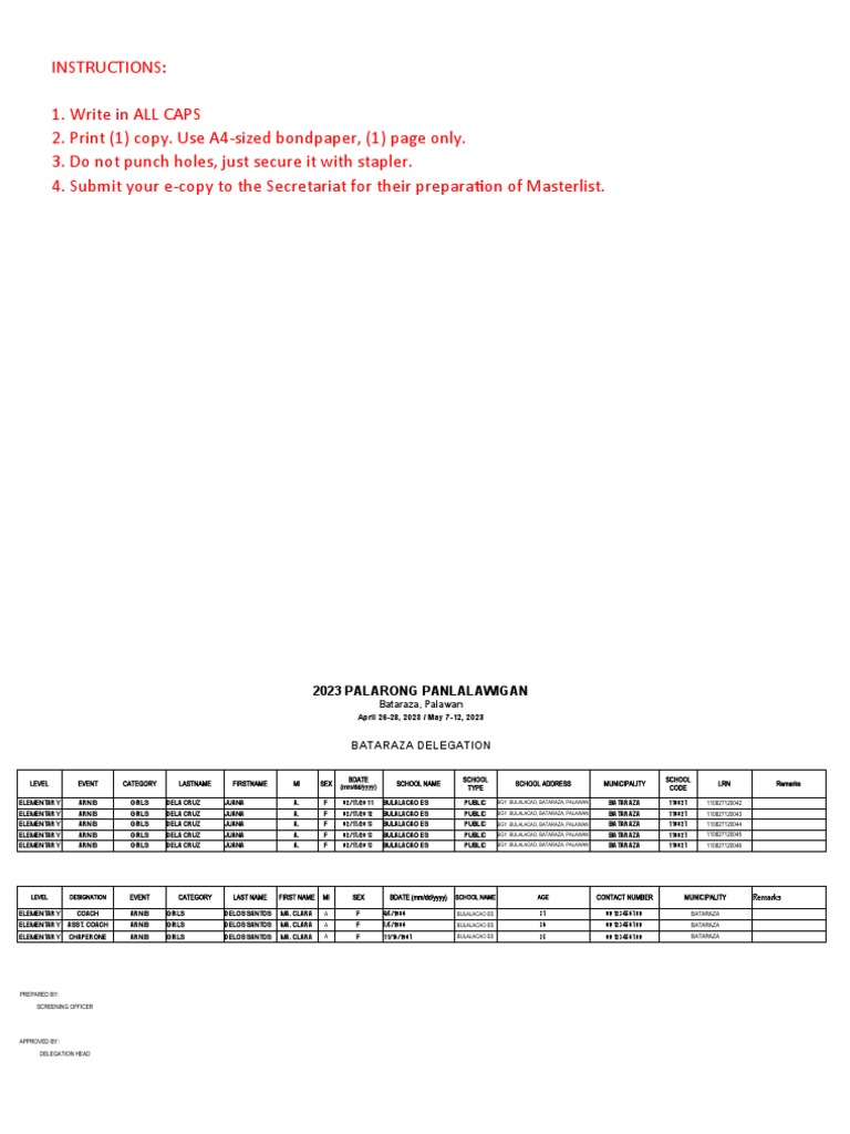 Masterlist of Athletes - XLSM | PDF