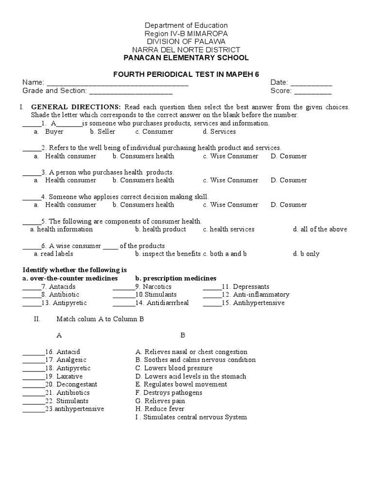 Mapeh 6 Fourth PT | PDF