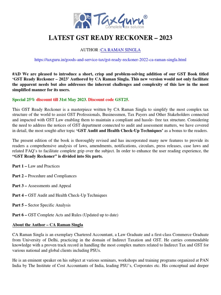 GST Ready Reckoner 2023 Guide | PDF | Taxes | Audit