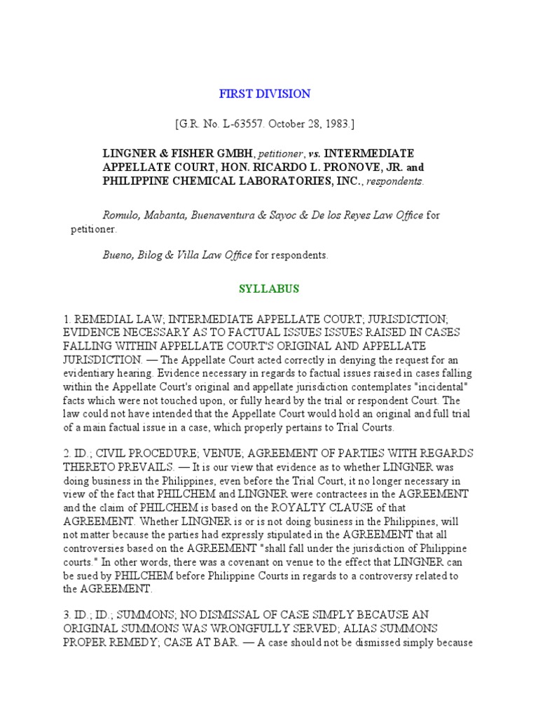 Lingner & Fisher GMBH vs. IAC 1983 | PDF | Lawsuit | Appellate Court