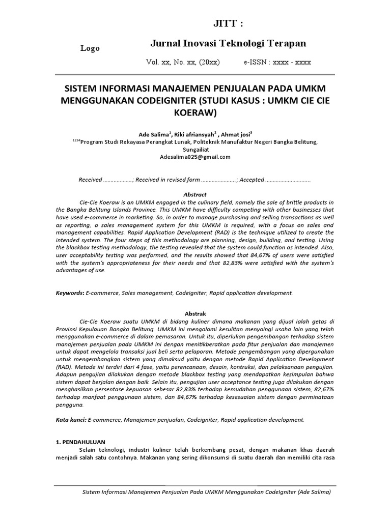 Sistem Informasi Manajemen Penjualan Pada Umkm Menggunakan Menggunakan ...