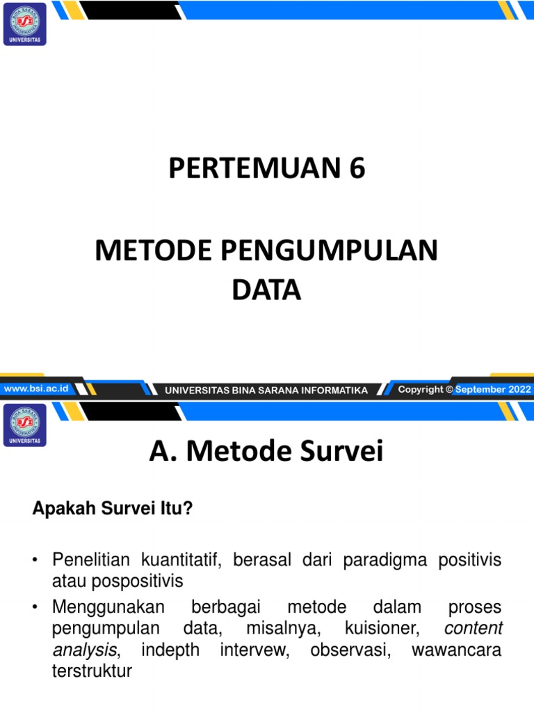 Pertemuan 6 Metode Pengumpulan Data | PDF | Karier & Perkembangan