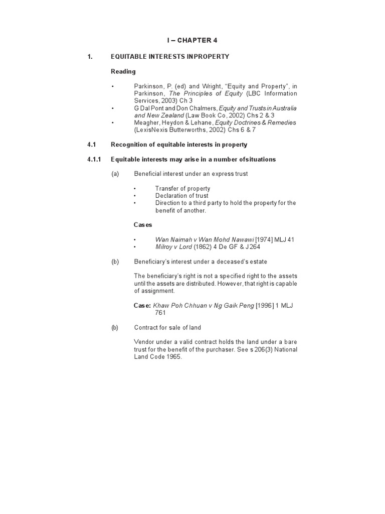 4 Protection of Legal and Equitable Interest in Equity-2 | PDF | Assignment (Law) | English ...