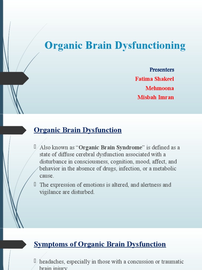 Organic Brain Disorder | PDF | Dementia | Delusion