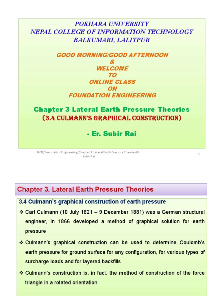 3.4 Culmann's Graphical Construction of Earth Pressure | PDF | Angle | Tangent