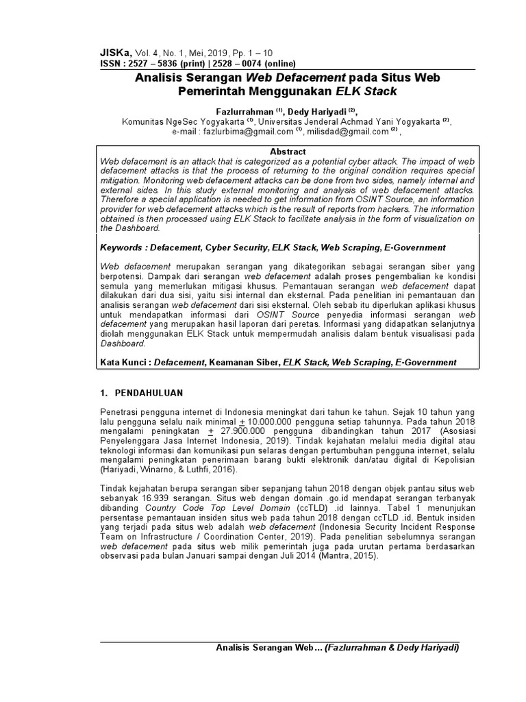 Analisis Serangan Web Defacement Pada Situs Web Pemerintah Menggunakan Elk Stack | PDF