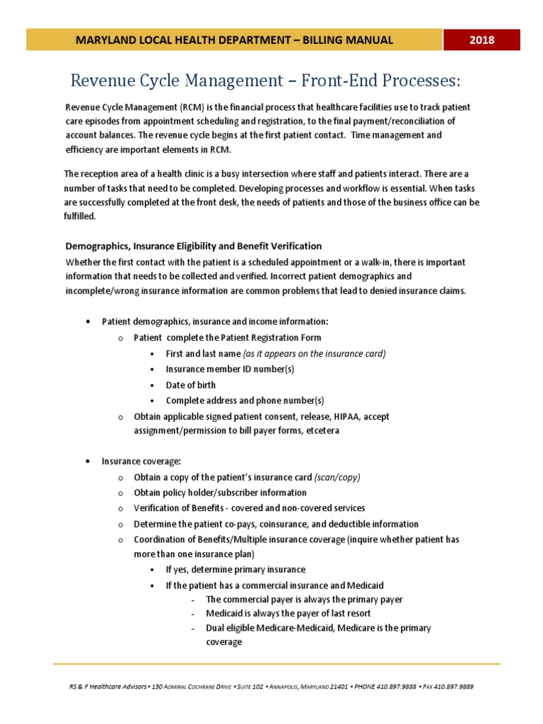 Revenue Cycle Management - Front-End Processes - 230427 - 223513 | PDF