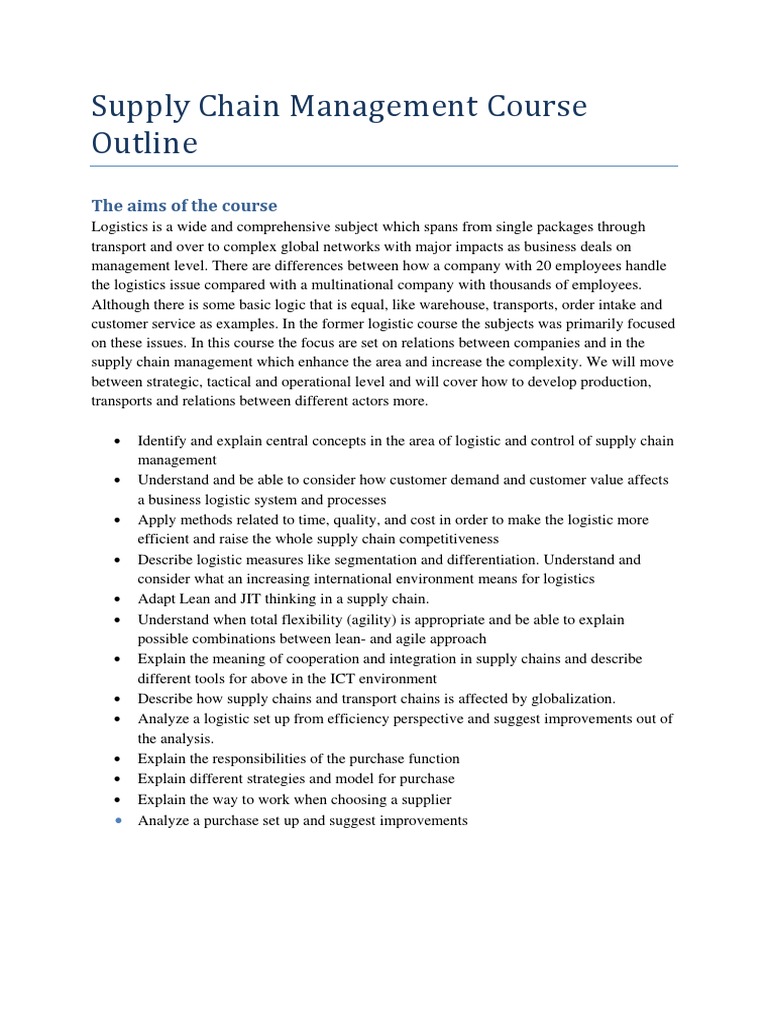Course Outline SCM 2022 | Download Free PDF | Supply Chain Management ...