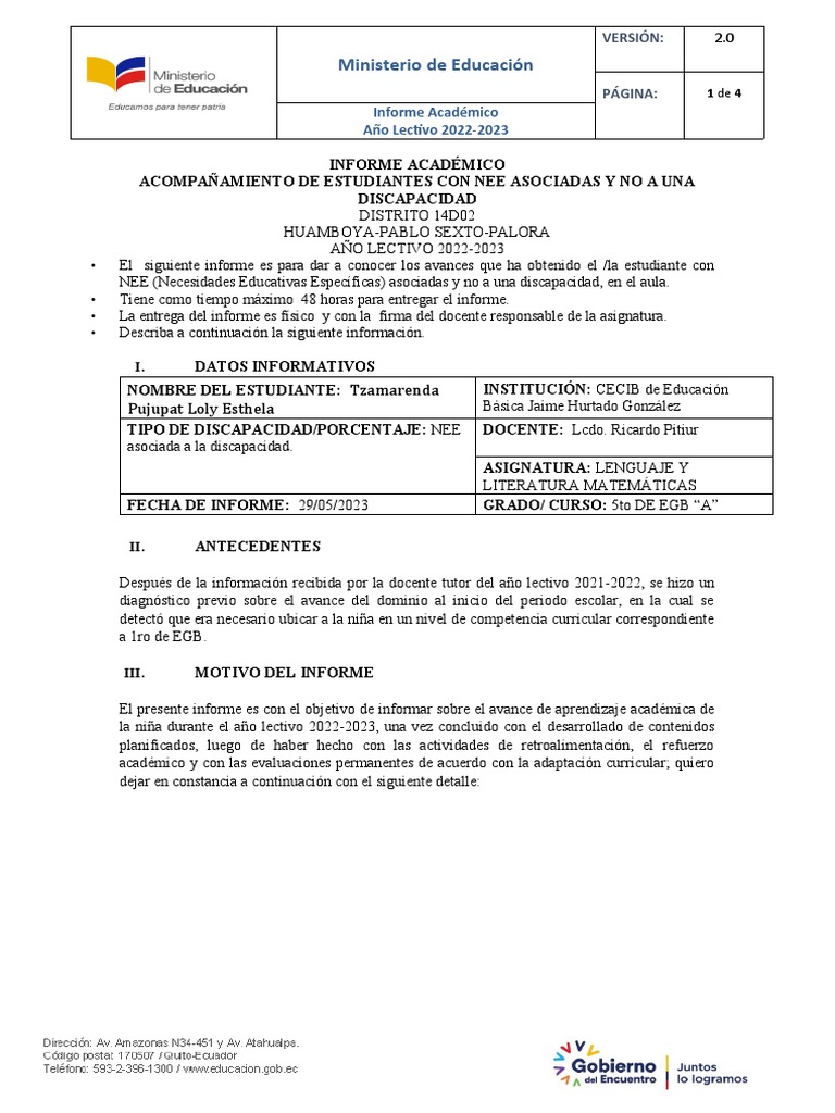 Informe de Avances Academicos 2023 Cecib Jaime Hurtado | Descargar gratis PDF | Aprendizaje ...
