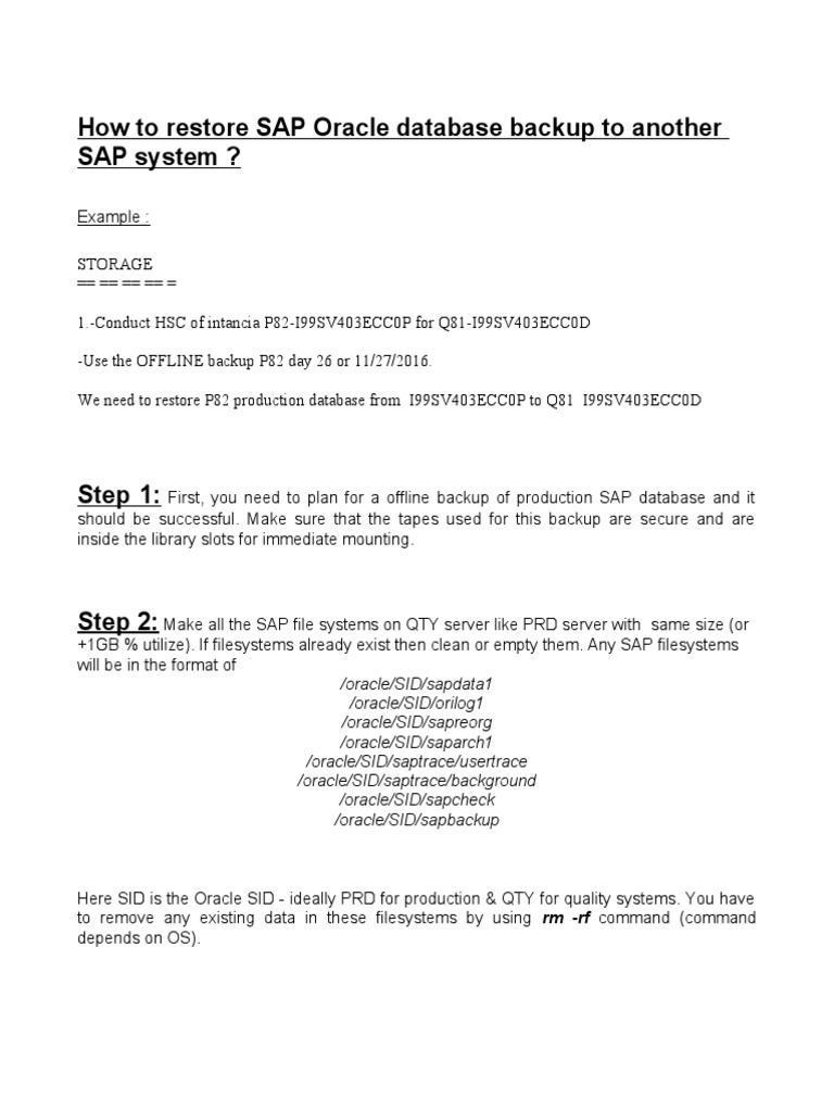 Restore SAP Oracle Database Backup To Another SAP System | PDF | Backup | File System