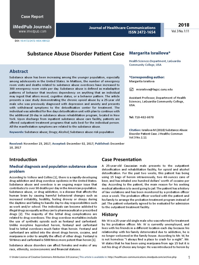 Substance Abuse Disorder Patient Case | PDF | Substance Abuse | Addiction