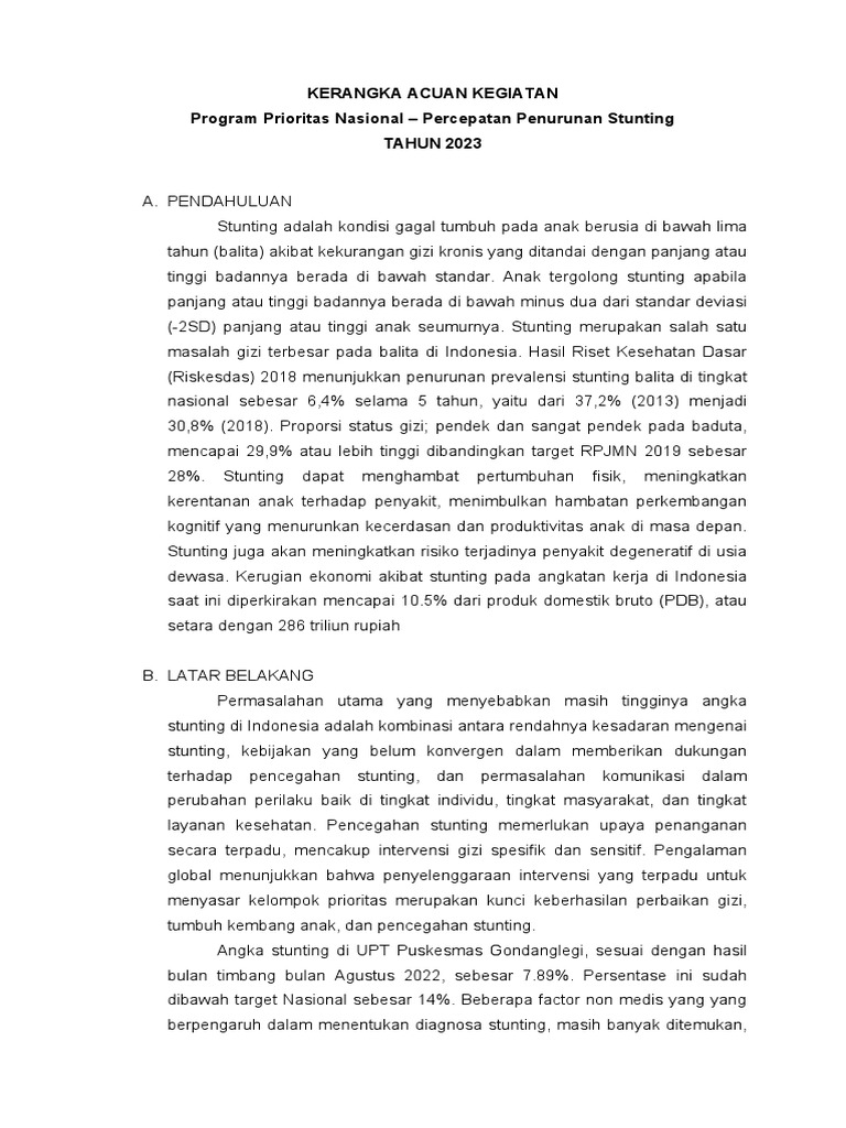 KAK Gizi - Program Kerja | PDF