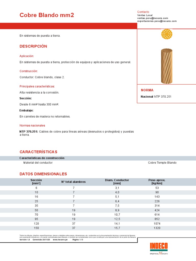 Conductor Desnudo Cobre de Temple Blando | Descargar gratis PDF | Cobre ...