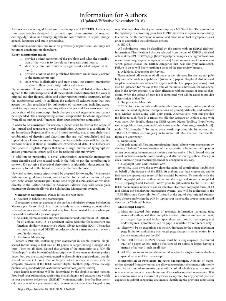 IEEE Signal Processing Letters Information For Authors | PDF | Open ...