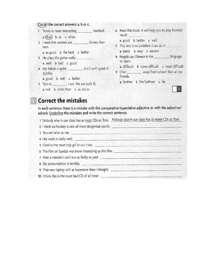 Comparative Adjective, Superlative, And Comparative Adverb Exercises | PDF