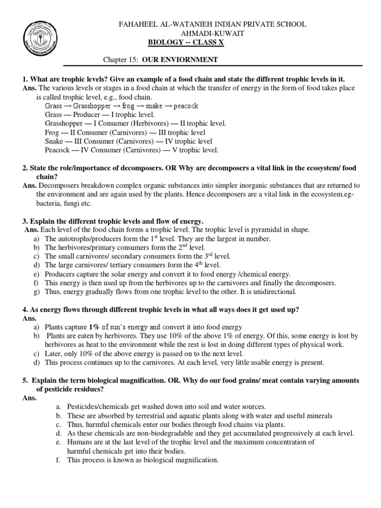 Our - Environment - Notes - Class 10 - Cbse | PDF | Food Web | Ecosystem