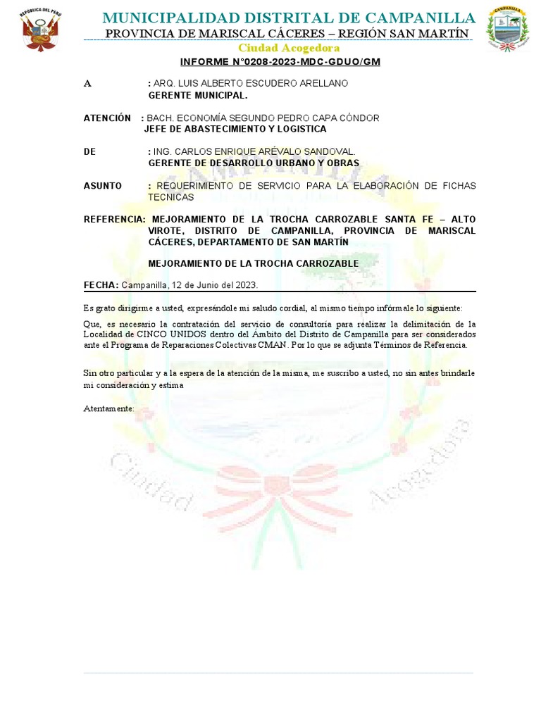 Requerimiento de Elaboracion de Fichas Tecnicas | PDF