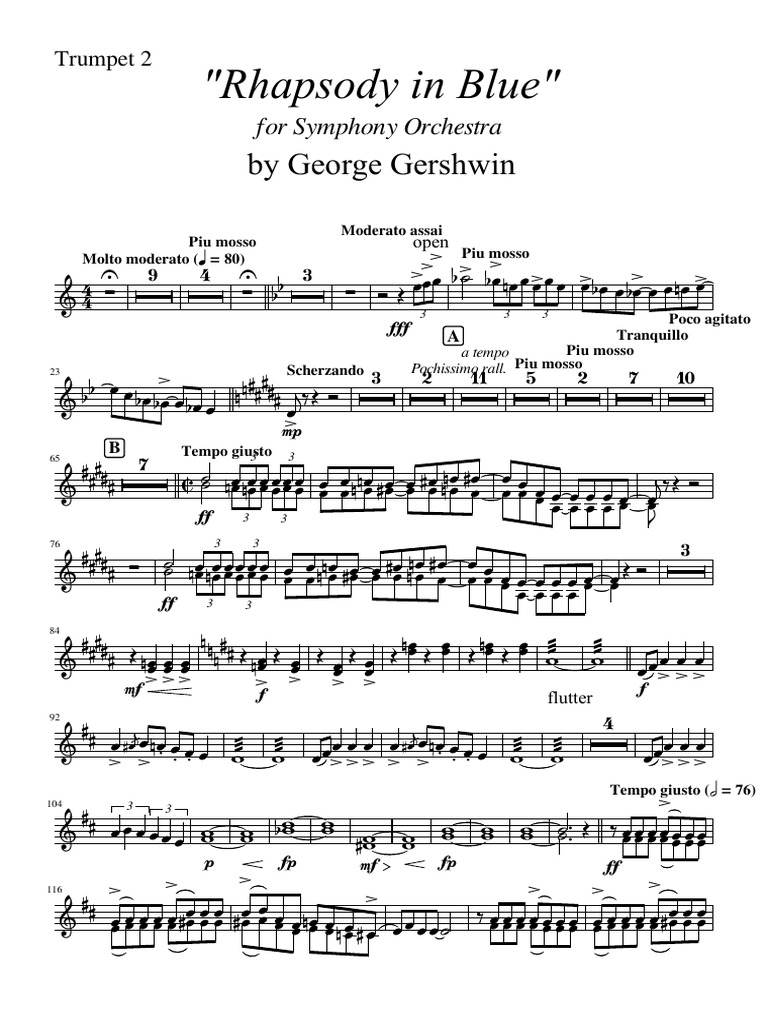 Rhapsody in Blue-Trumpet 2 | PDF | Tempo | Notation