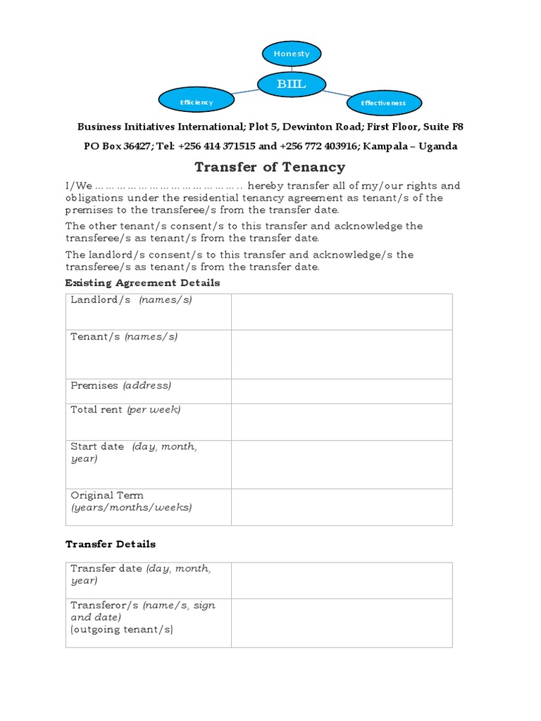 Transfer of Tenancy Agreement Form | PDF