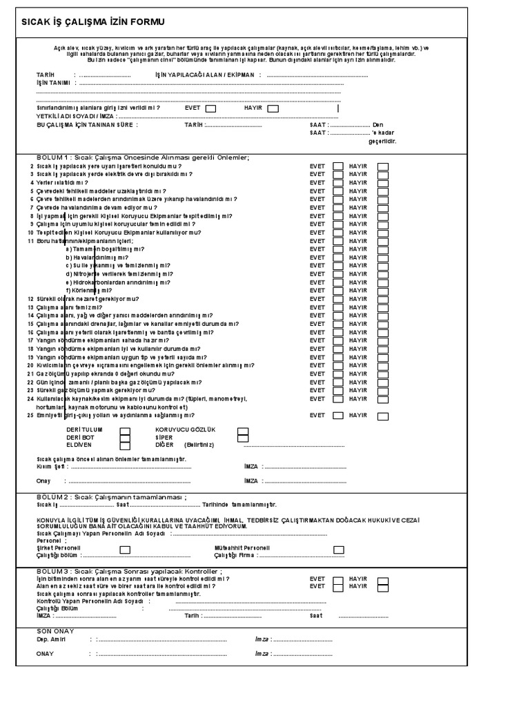 Sicak i̇ş Çalişma i̇zi̇n Formu 2 | PDF