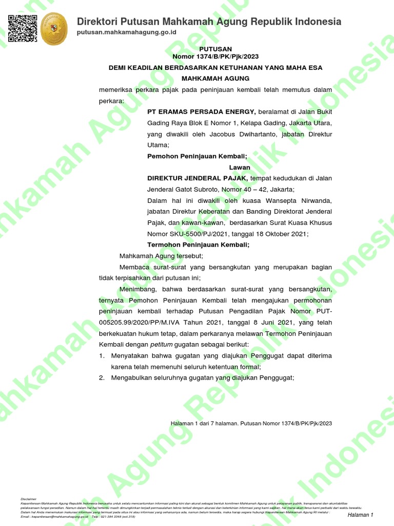 PUTUSAN MAHKAMAH AGUNG1374 - B - PK - PJK - 2023 - 20230620204001 | PDF