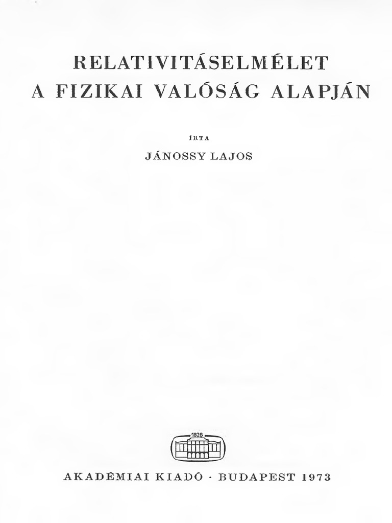 Relativitaselmelet A Fizikai Va - Janossy Lajos | PDF